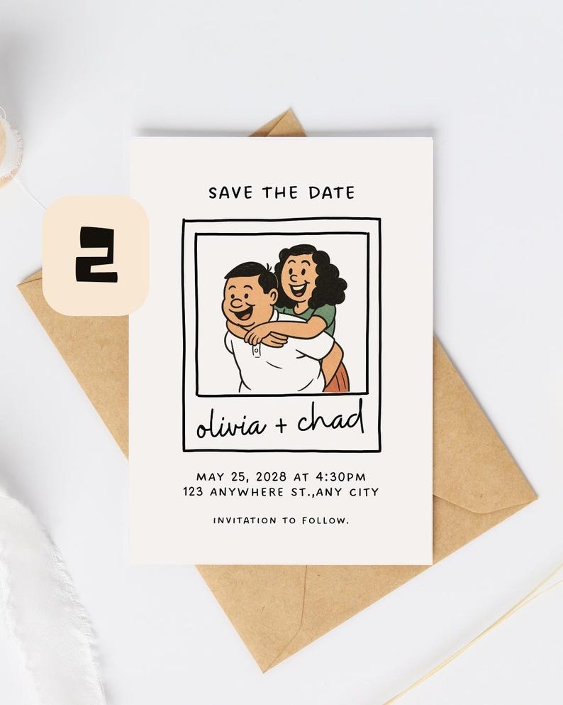 Personalized Cartoon Wedding Invitation | Custom Couple Portrait ...
