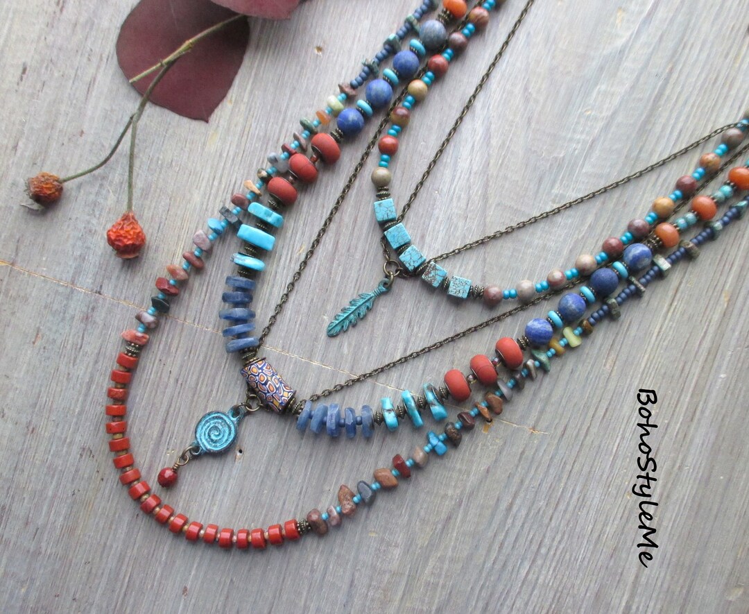 Santa Fe Vibes, Boho Style Me Rustic Turquoise Gemstone Beaded Layering ...