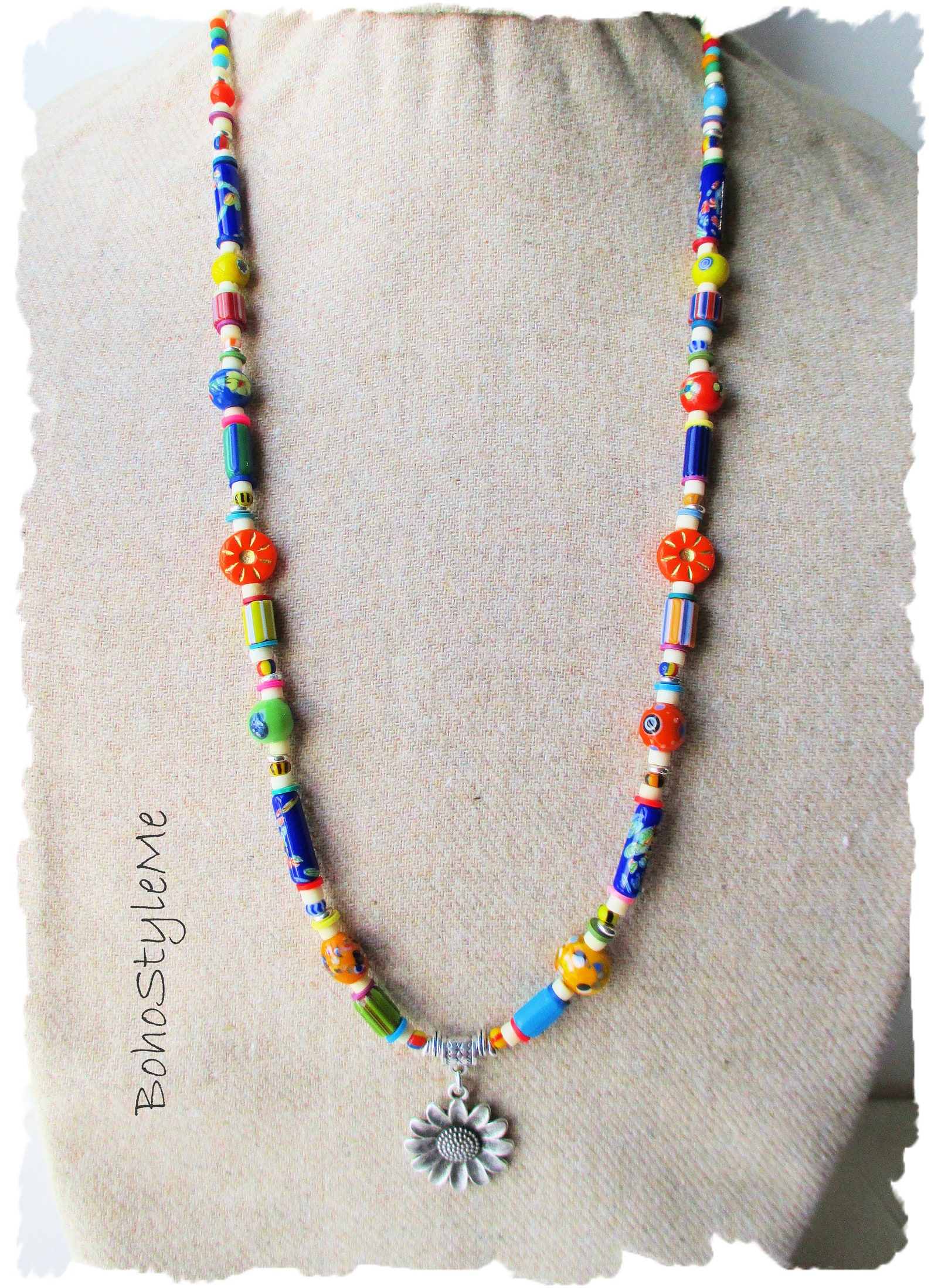 Colorful Beaded Boho Modern Hippie Necklace Bohostyleme Etsy
