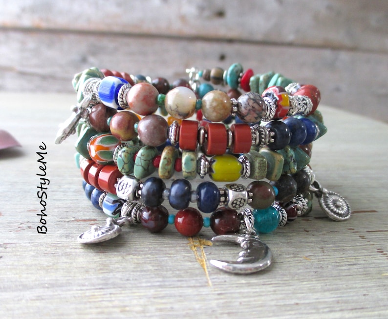 Boho Colorful Vibes, Boho Style Me Bohemian Stack Bracelet, Memory Wire ...