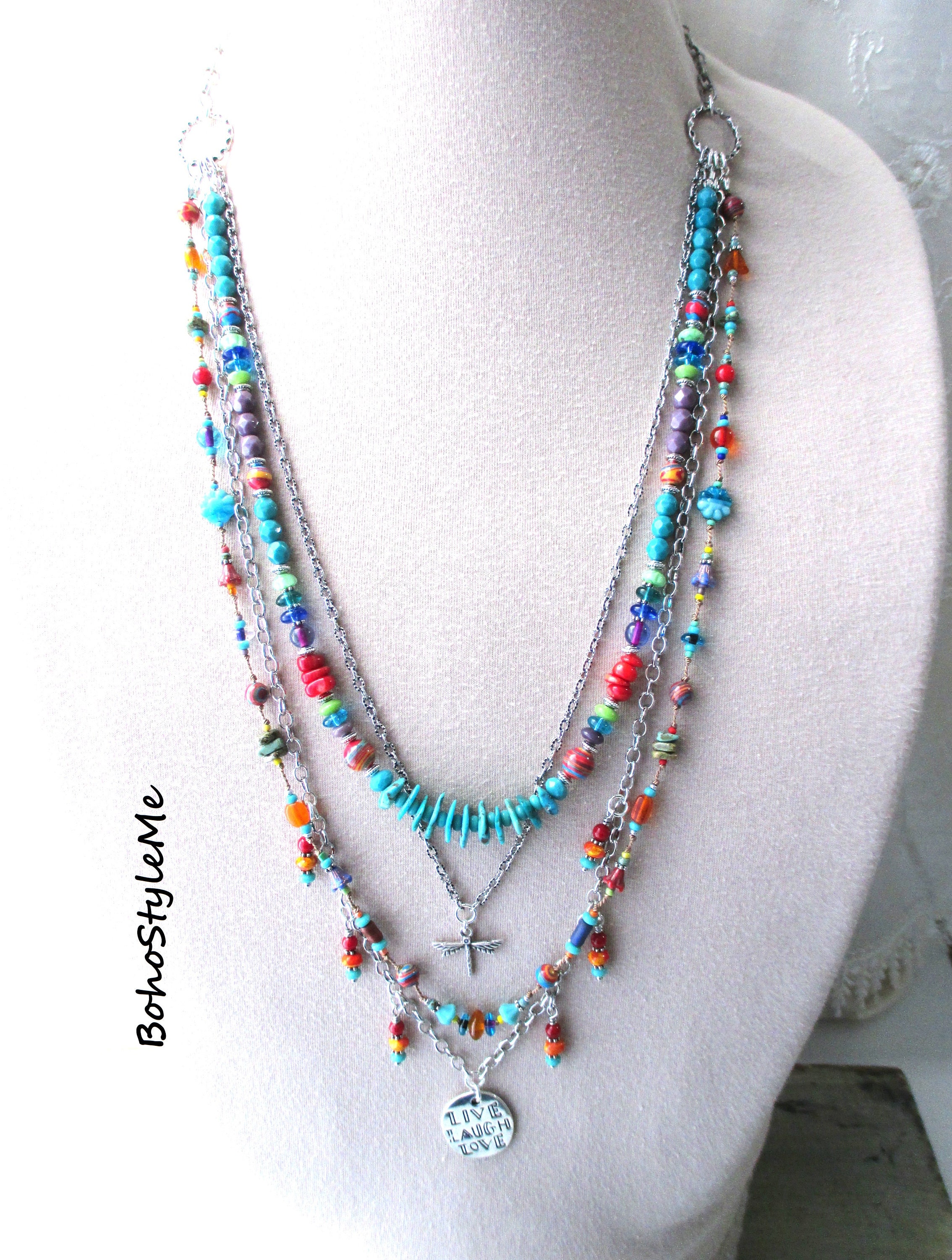 Live Love Laugh, Boho Style Me Colorful Boho Beaded Layer Necklace ...
