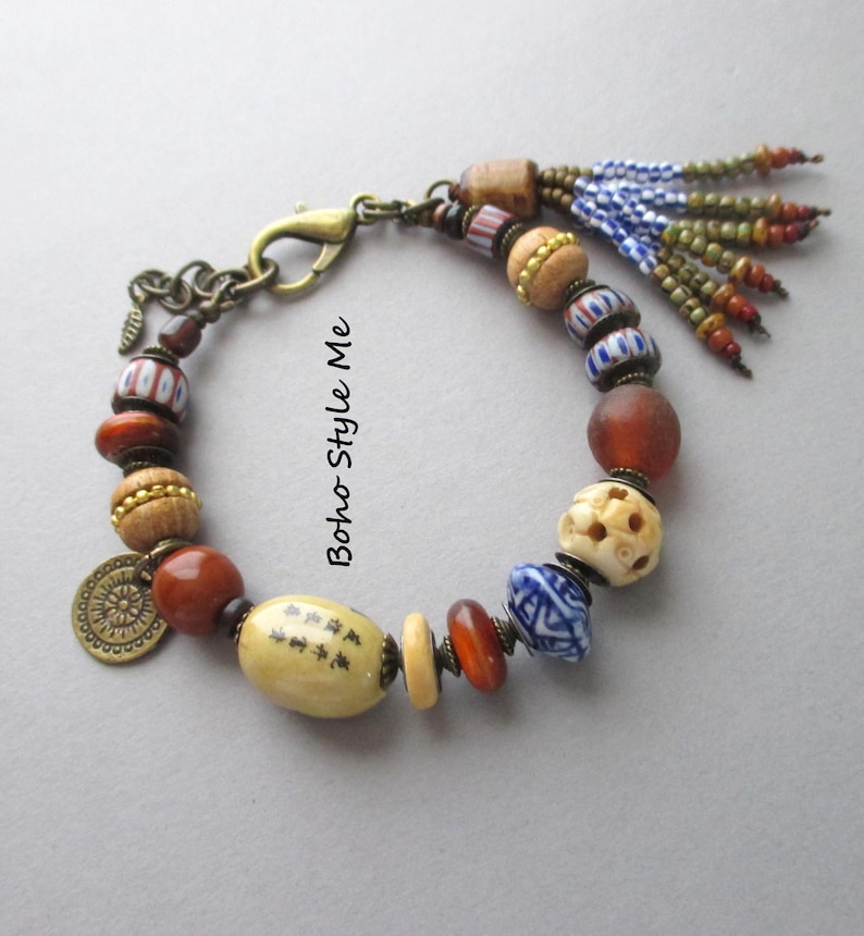 Boho Beaded Bracelet: Handmade Artisan Jewelry With Vintage Chevron ...