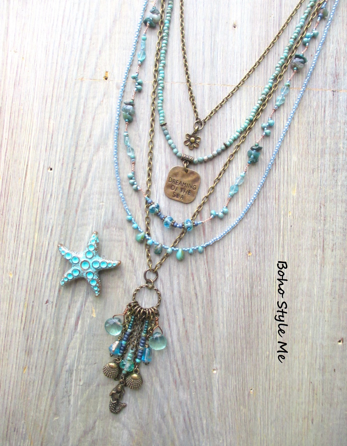 Mermaid Cove, Boho Style Me, Aqua Blue Beaded Layer Necklace, Handmade ...