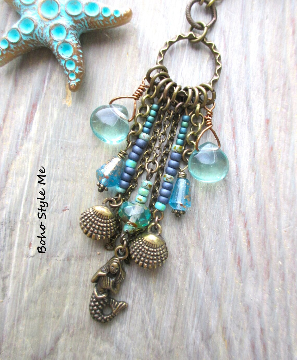 Mermaid Cove, Boho Style Me, Aqua Blue Beaded Layer Necklace, Handmade ...