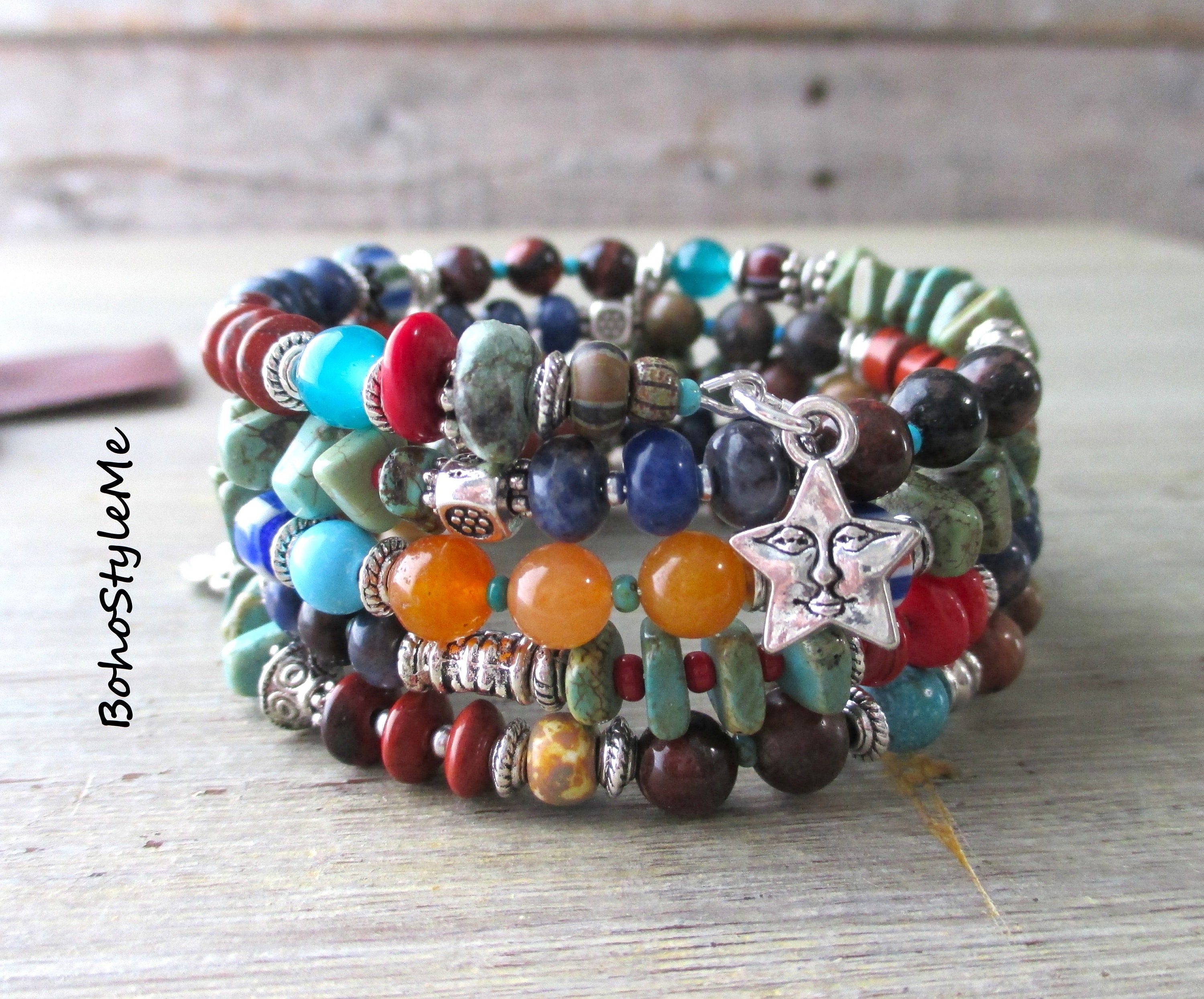 Boho Colorful Vibes, Boho Style Me Bohemian Stack Bracelet, Memory Wire ...