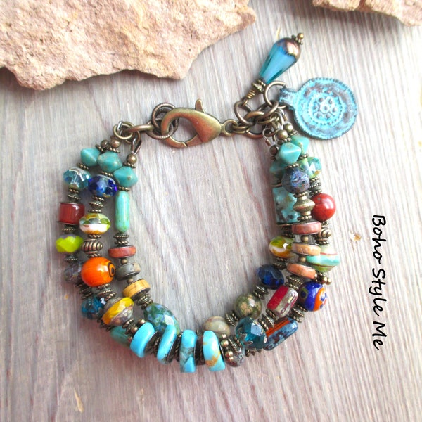Hidden Treasures, Boho Style Me Mixed Color Beaded Layering Bracelet ...