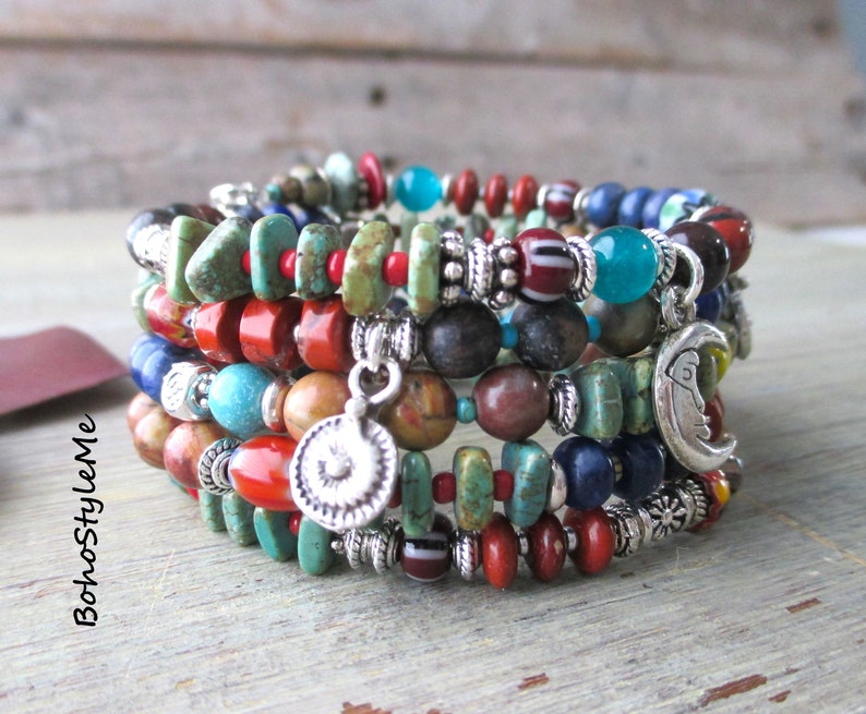 Boho Colorful Vibes, Boho Style Me Bohemian Stack Bracelet, Memory Wire Bracelet, Boho Style Me ...