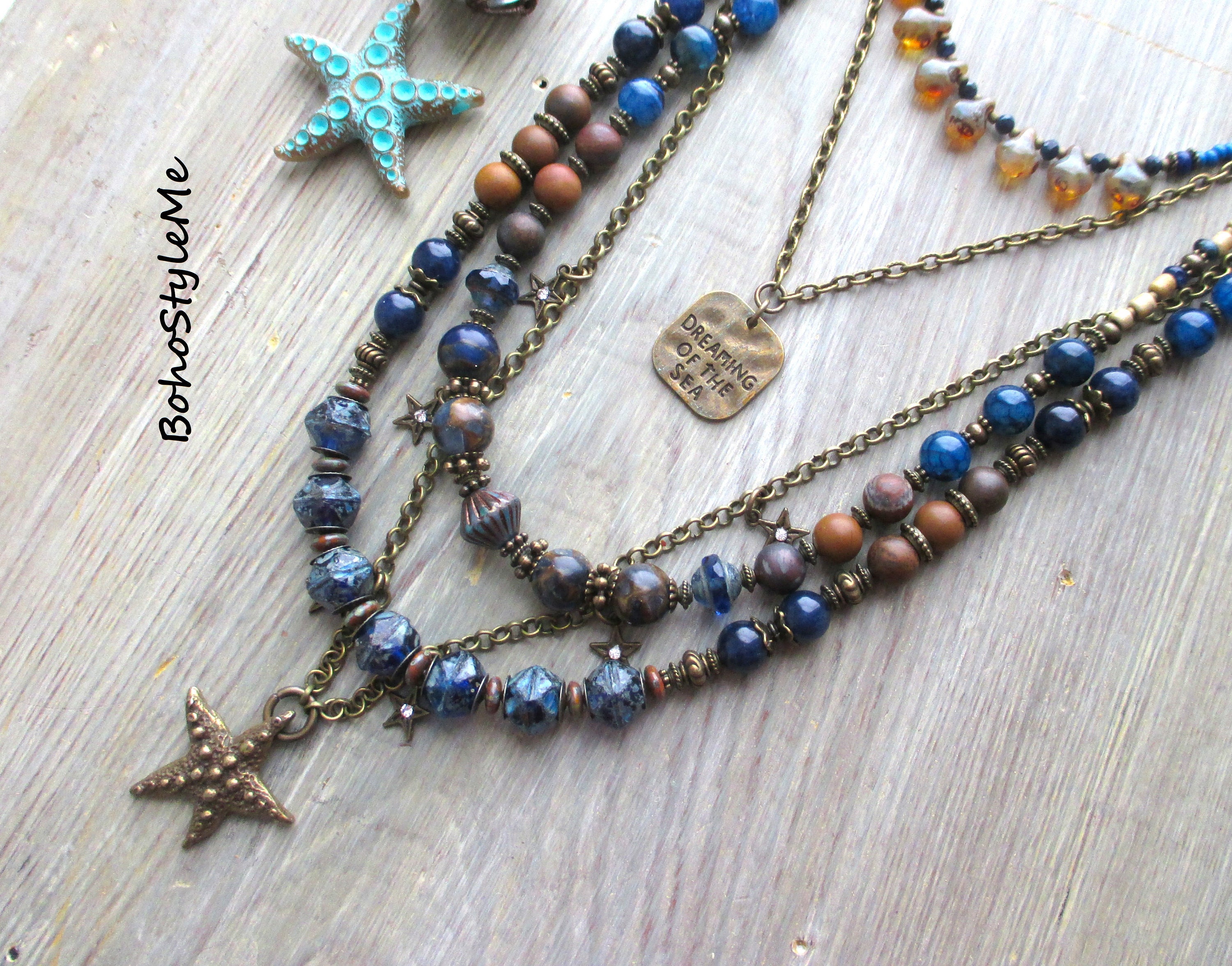 Starfish Sea Star, Boho Style Me Dark Blue Beaded Layering Necklace, Bohostyleme, Wish Apon A ...