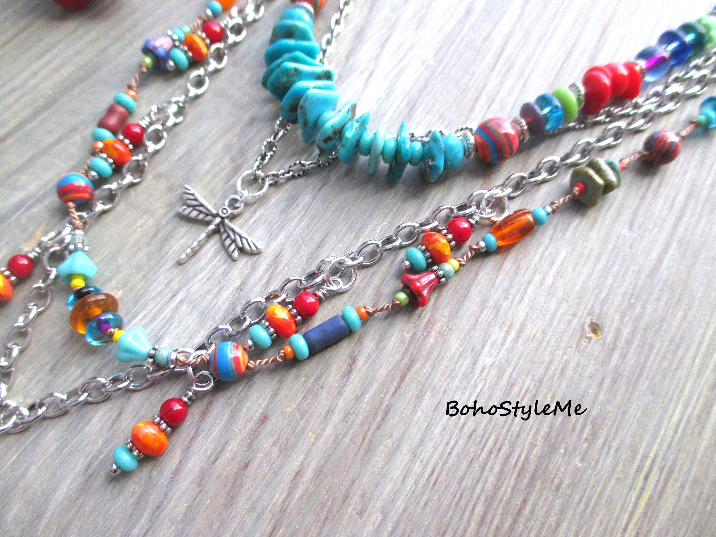 Live Love Laugh Boho Style Me Colorful Boho Beaded Layer Necklace