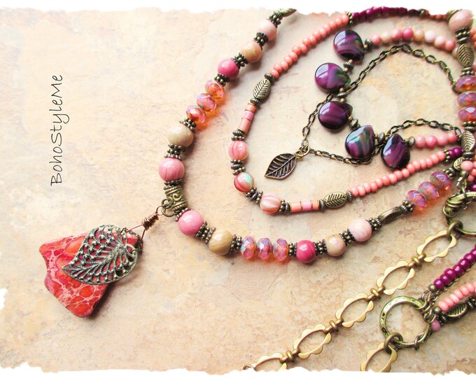 Boho Colorful Sunset Beaded Necklace Boho Style Me Stone Tiered