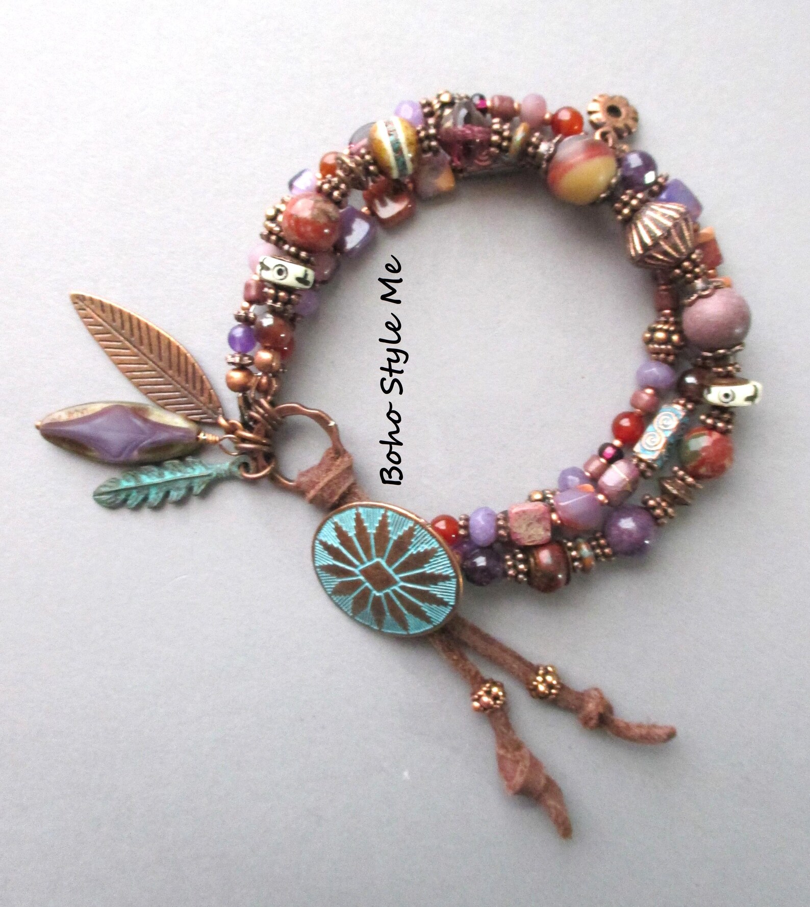 Gemstone Antique Copper Button Bracelet, Rustic Boho Beaded Jewelry - Etsy