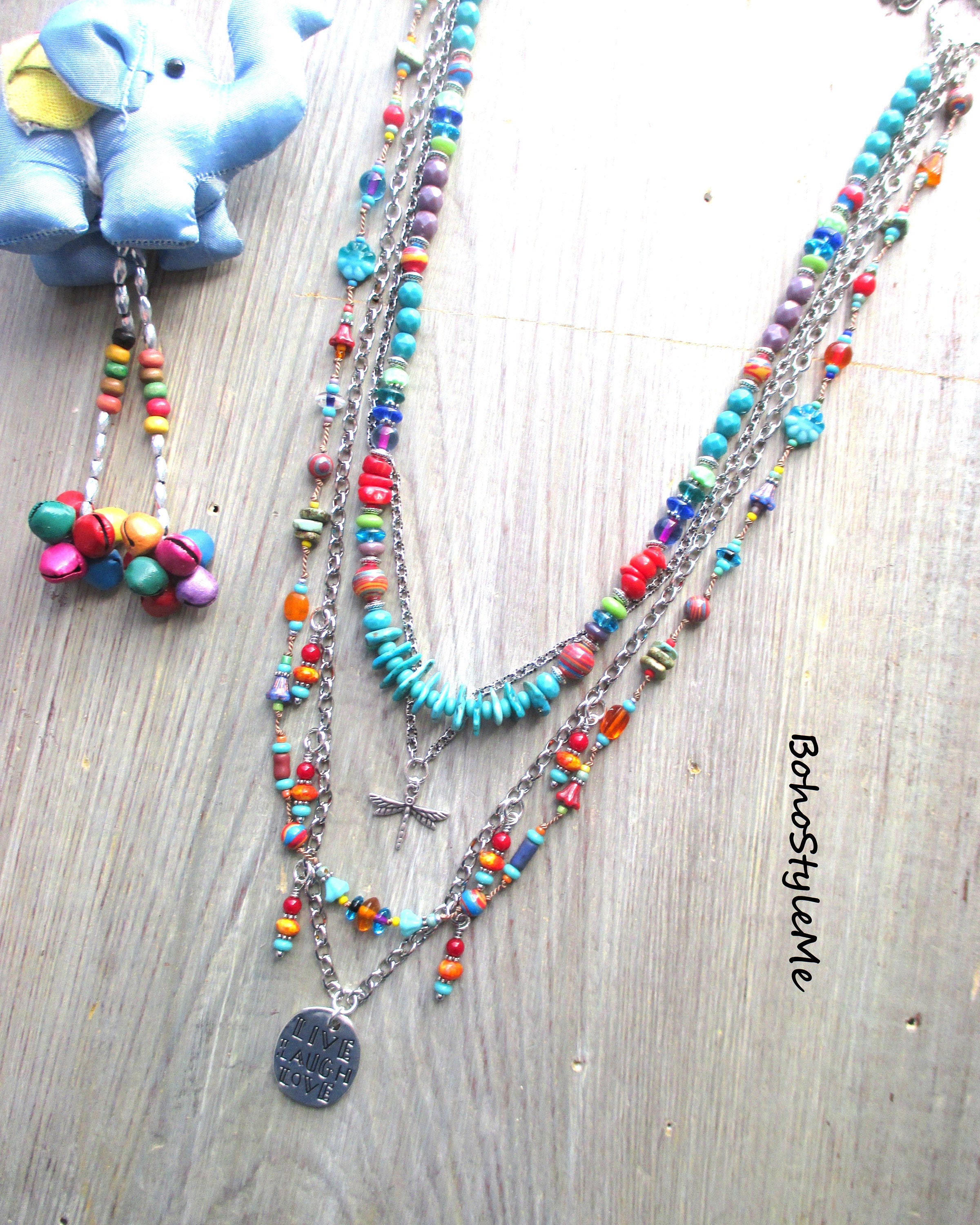 Live Love Laugh Boho Style Me Colorful Boho Beaded Layer Necklace