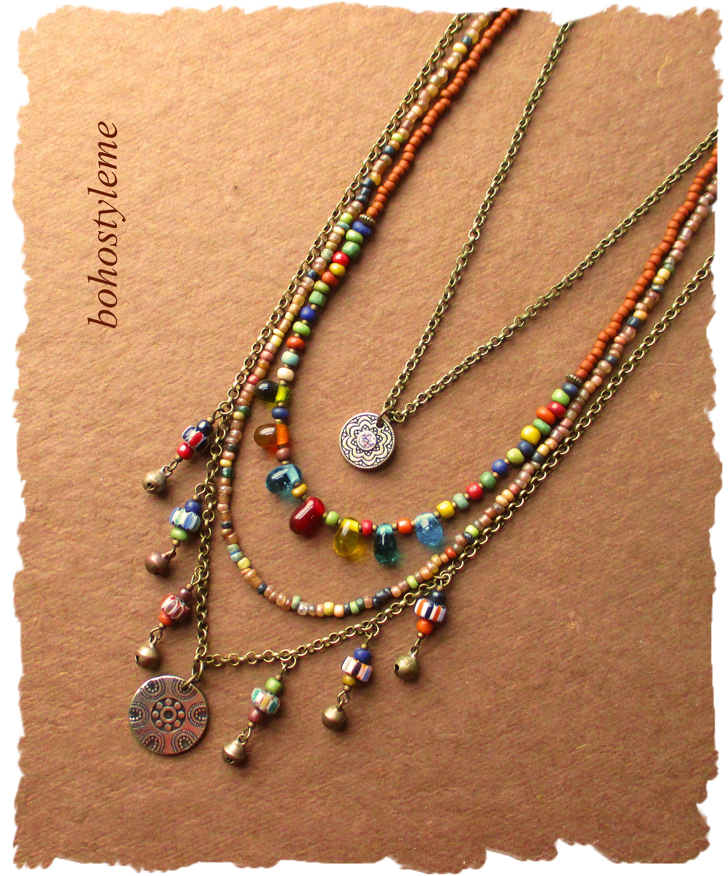 Bohemian Jewelry Boho Colorful Beaded Necklace Modern Hippie Layered