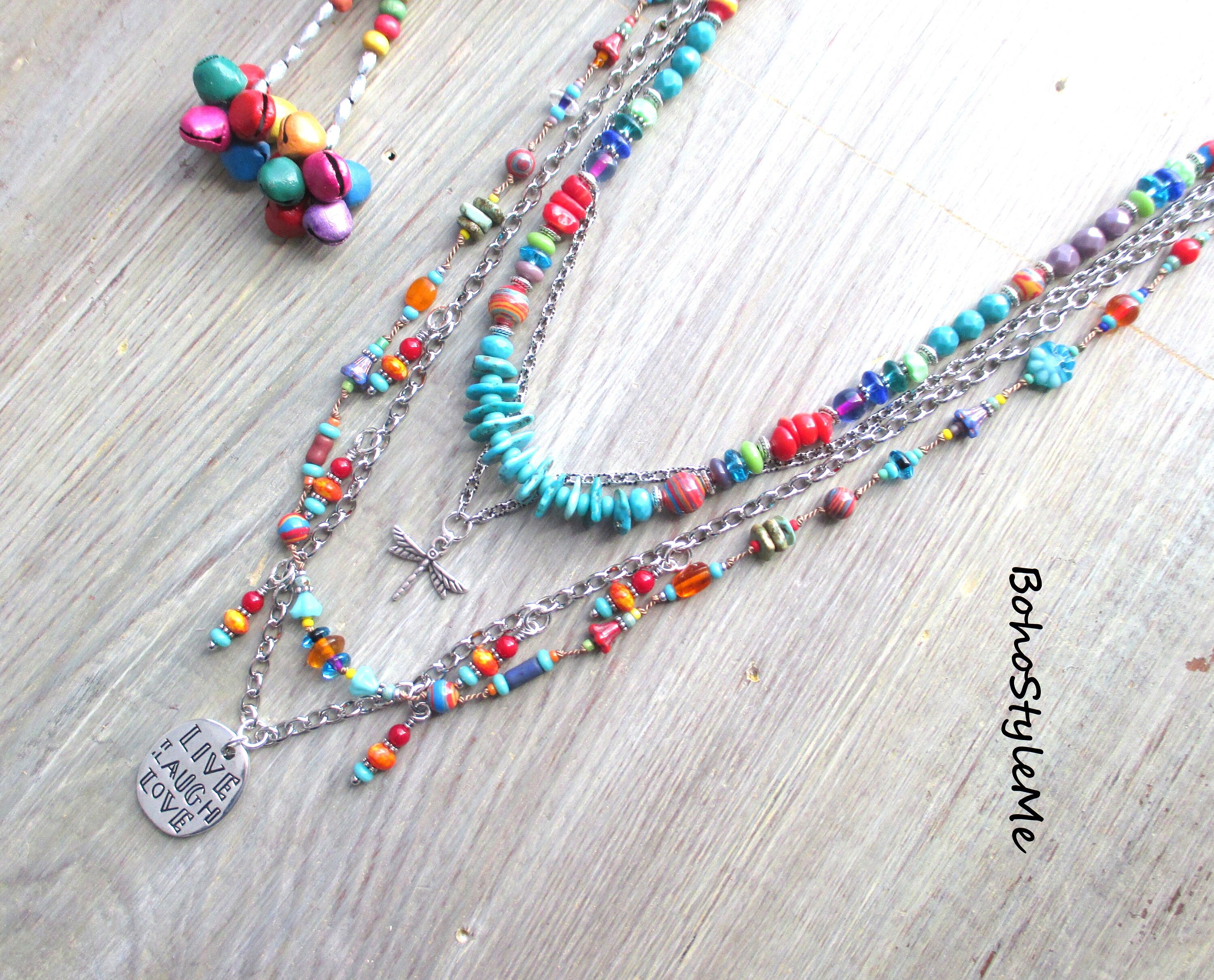 Live Love Laugh Boho Style Me Colorful Boho Beaded Layer Necklace