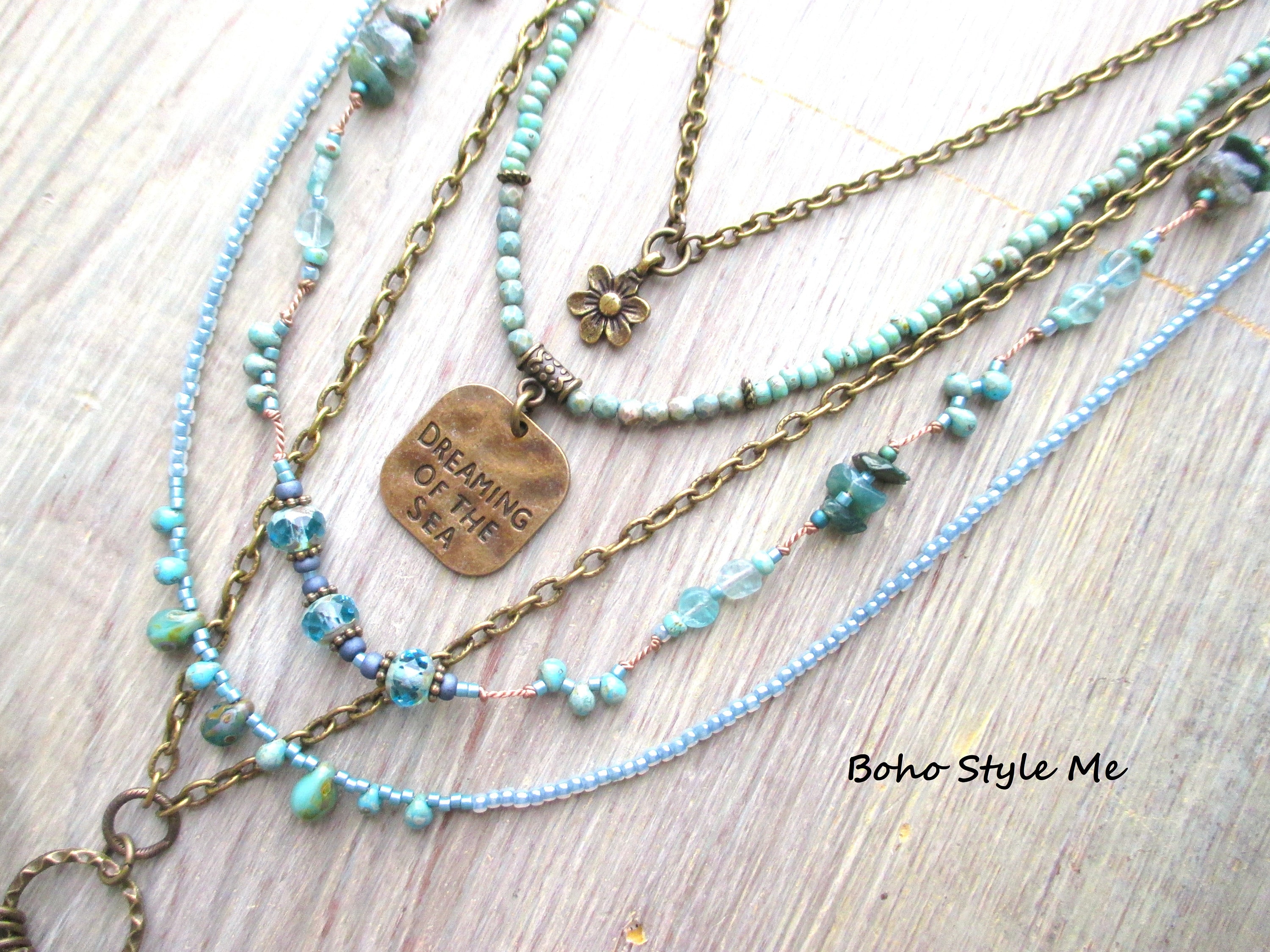 Mermaid Cove, Boho Style Me, Aqua Blue Beaded Layer Necklace, Handmade ...