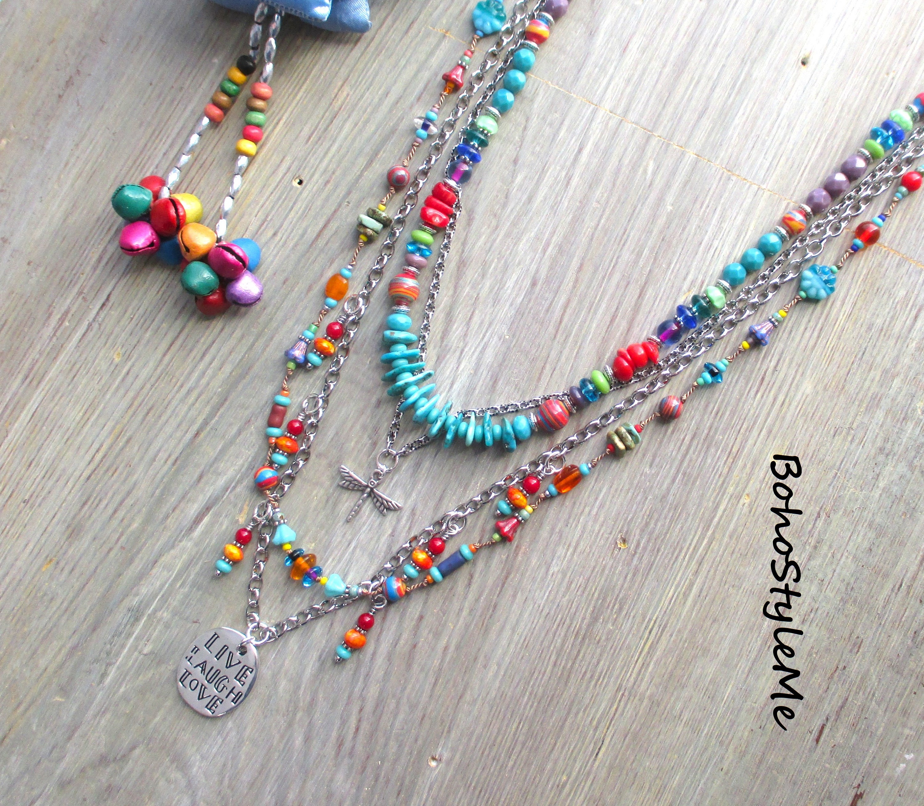 Live Love Laugh Boho Style Me Colorful Boho Beaded Layer Necklace