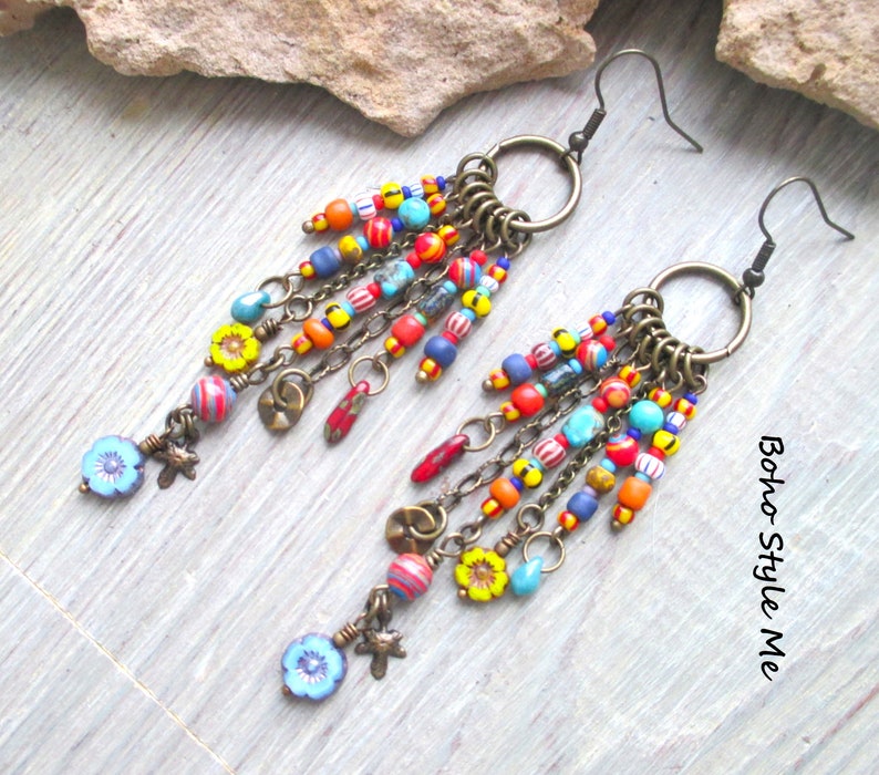 Hippie Vibes Boho Style Me Colorful Fun Beaded Bohemian Earrings