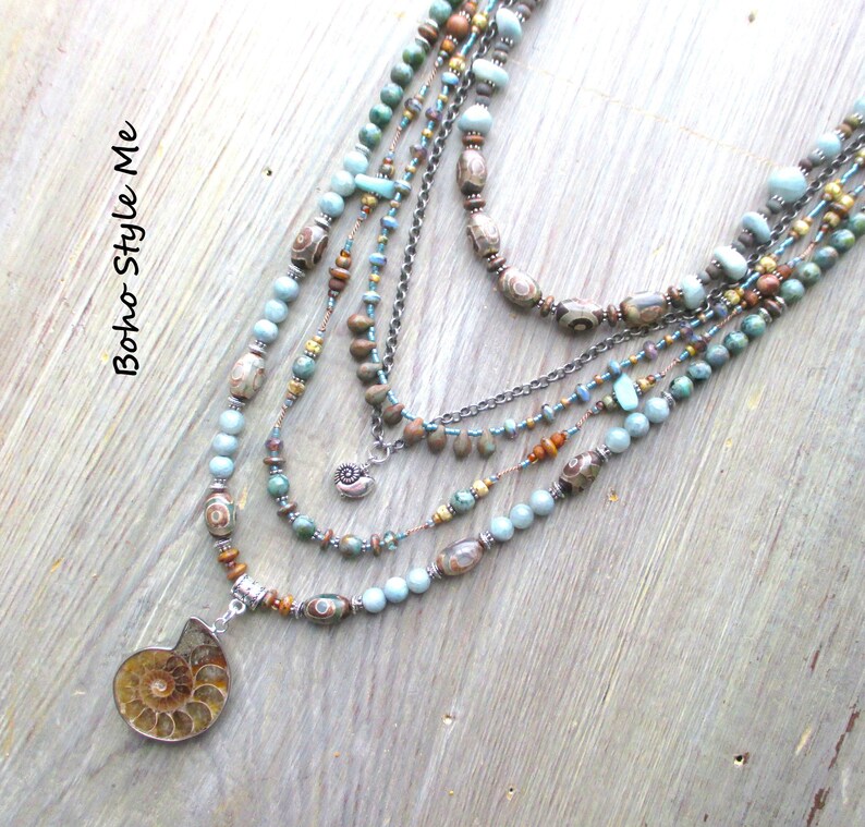 Polar Ammonite Boho Style Me Spiral Fossil Shell Beaded Nature