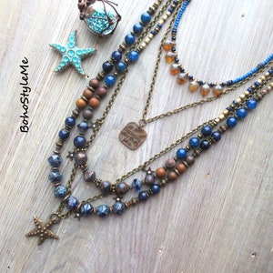 Starfish Sea Star, Boho Style Me Dark Blue Beaded Layering Necklace ...