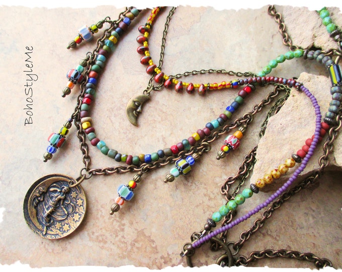 Boho Colorful Fun Celestial Beaded Necklace Bohostyleme Etsy