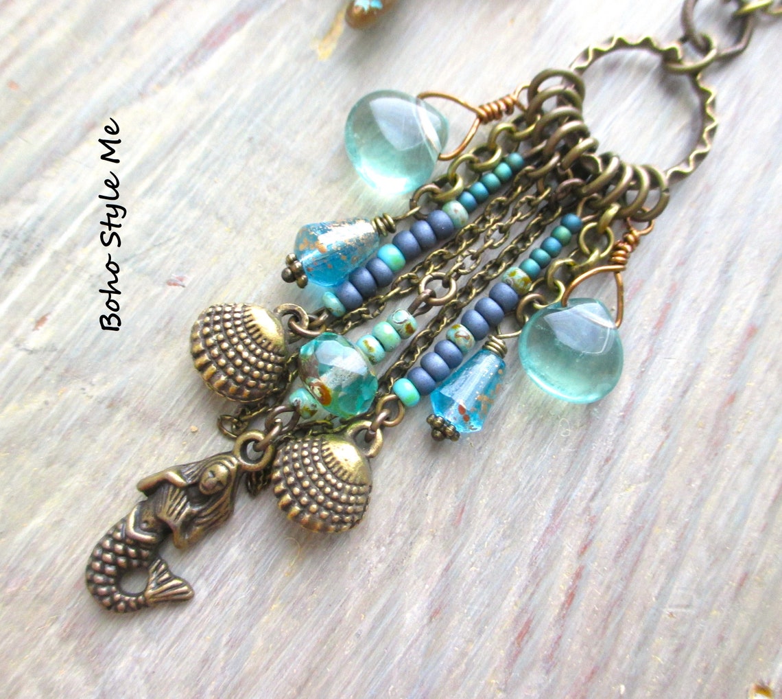 Mermaid Cove, Boho Style Me, Aqua Blue Beaded Layer Necklace, Handmade ...