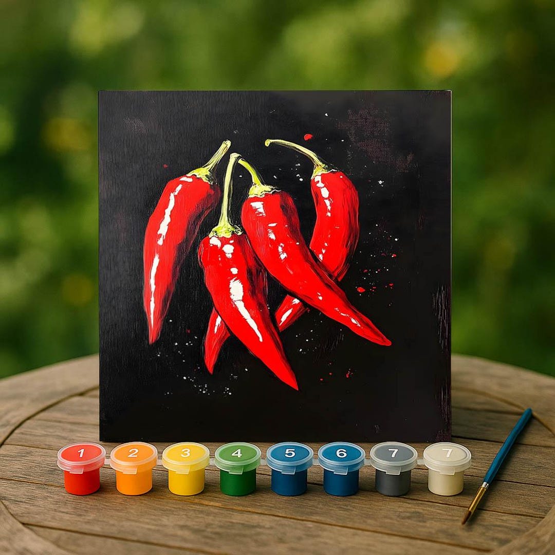 Bold Red Chili Pepper Paint by Numbers Kit, Spicy Food Wall Art on ...