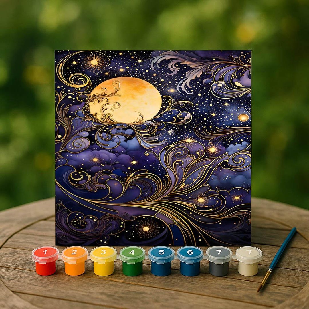 Celestial Paint by Numbers Kit With Moon and Stars, Swirling Night Sky ...