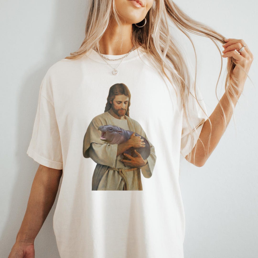 Jesus Holding Moo Deng Funny Meme Shirt Moo Deng Gift Shirt Trending ...