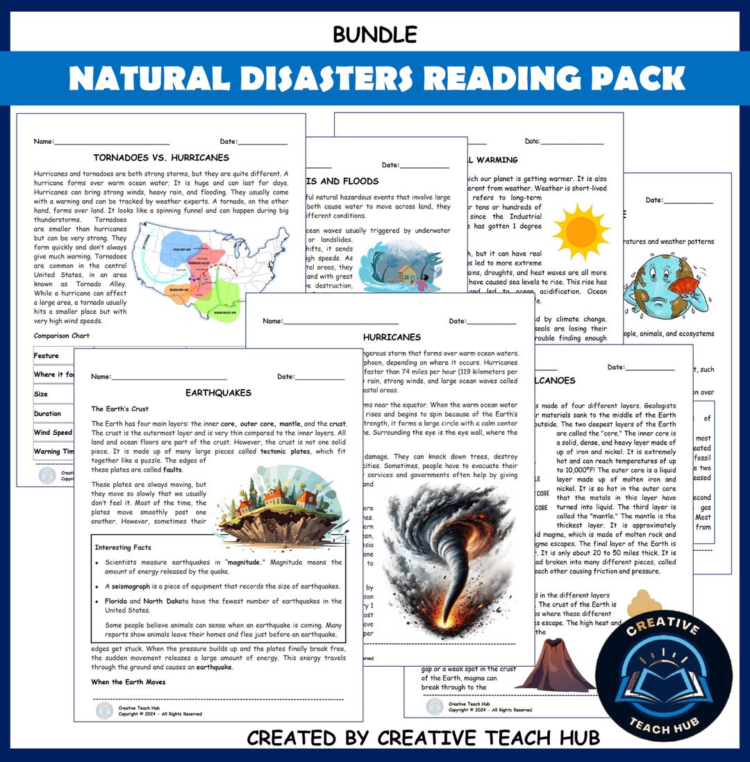 Natural Disasters Reading Comprehension Pack - Etsy