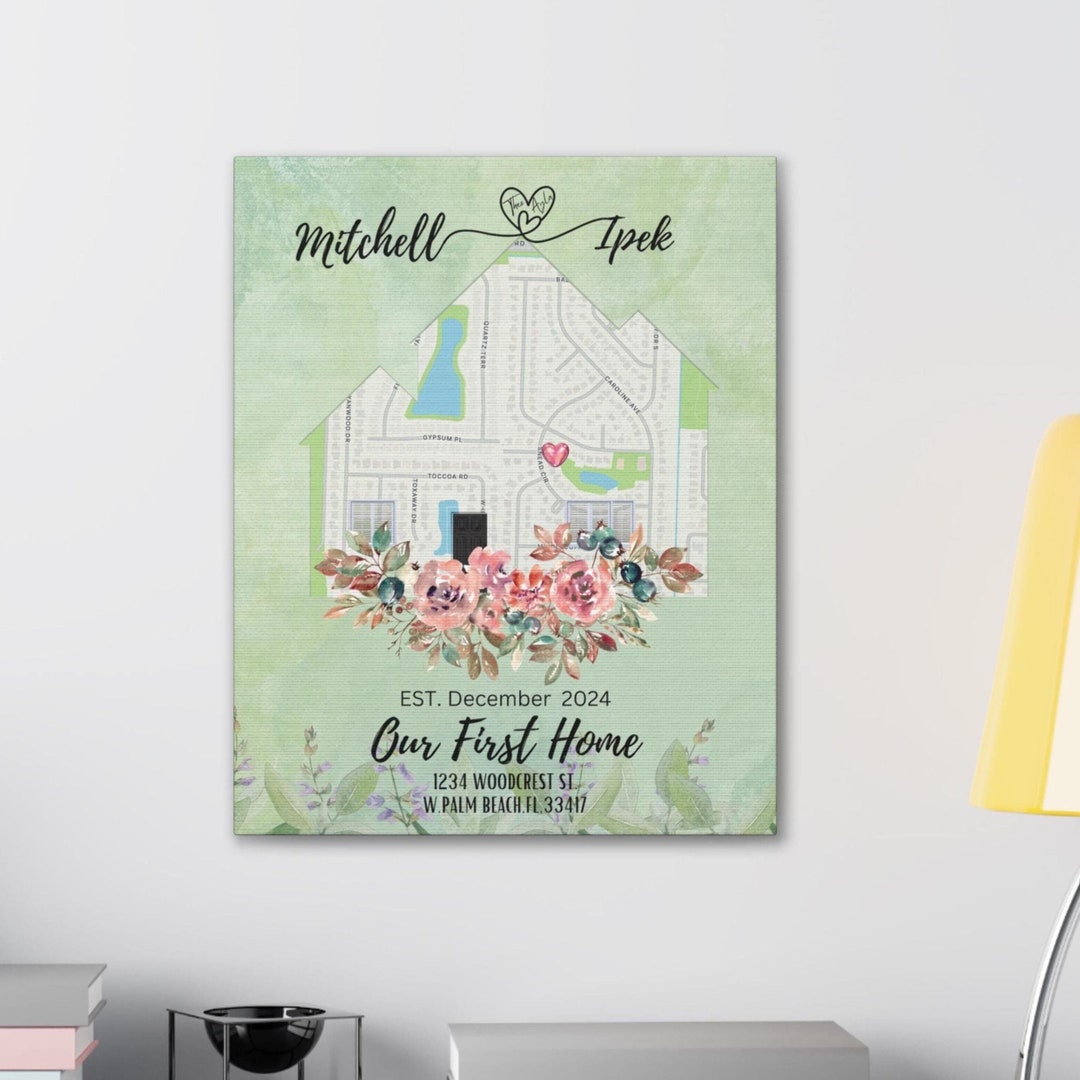 Custom Home Address Map Housewarming Gift for First Time Home Buyer ...