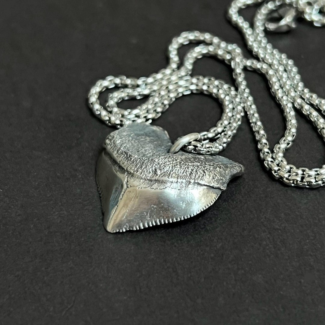 Sterling Silver Shark Tooth Pendant: Authentic Fossil Talisman - Etsy