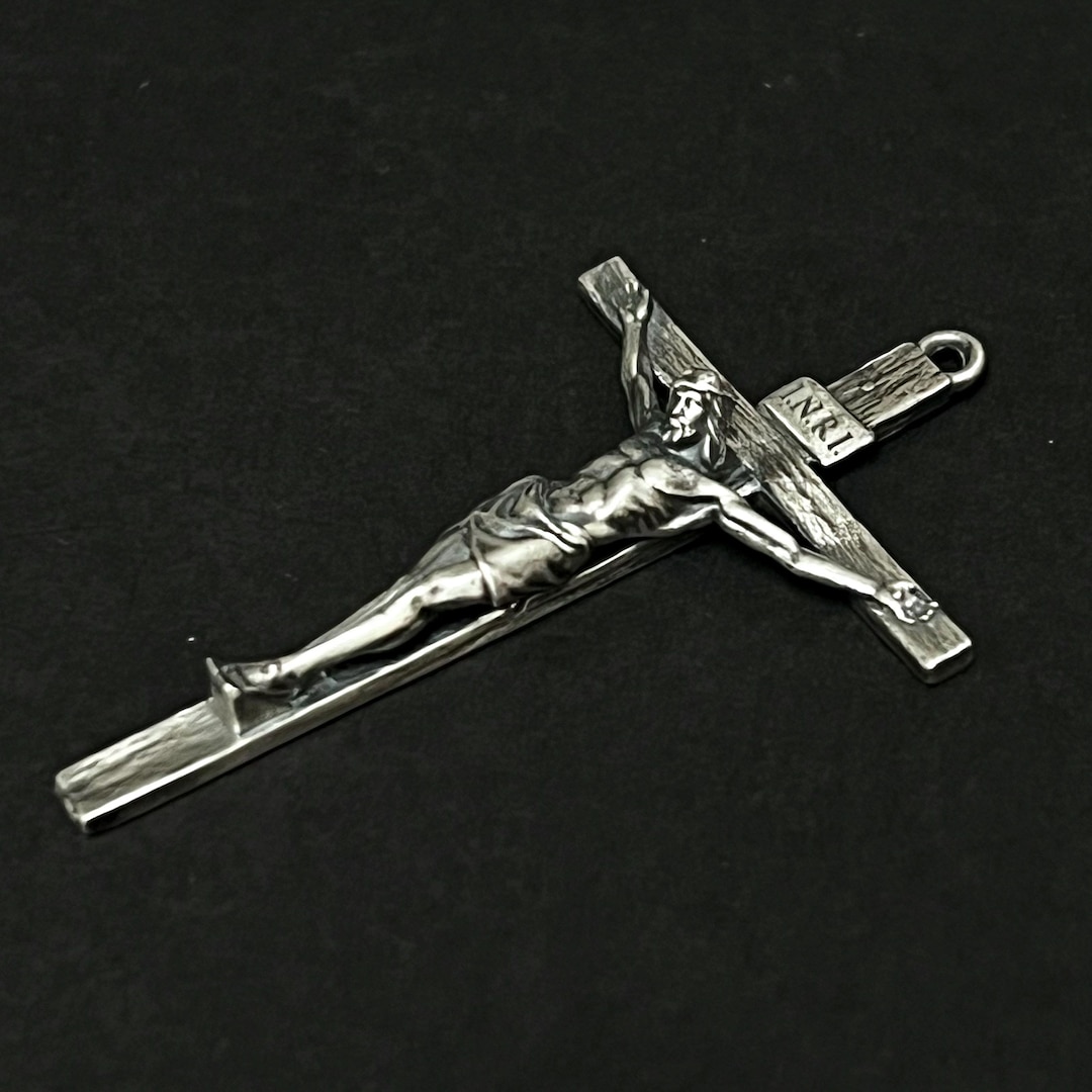 Large Handmade Jesus Cross Pendant, Sterling Silver Crucifix Pendant ...