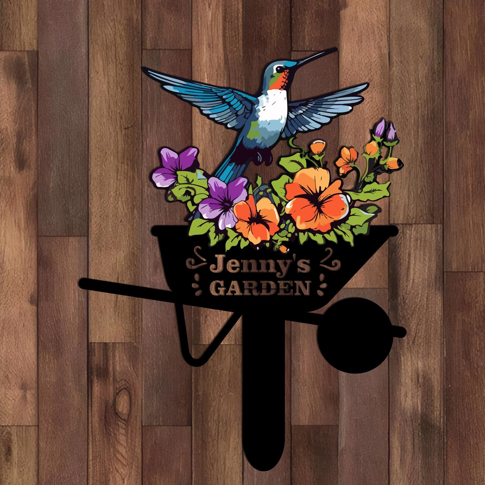 Personalized Hummingbird Metal Garden Sign, Bird With Stakes Garden ...