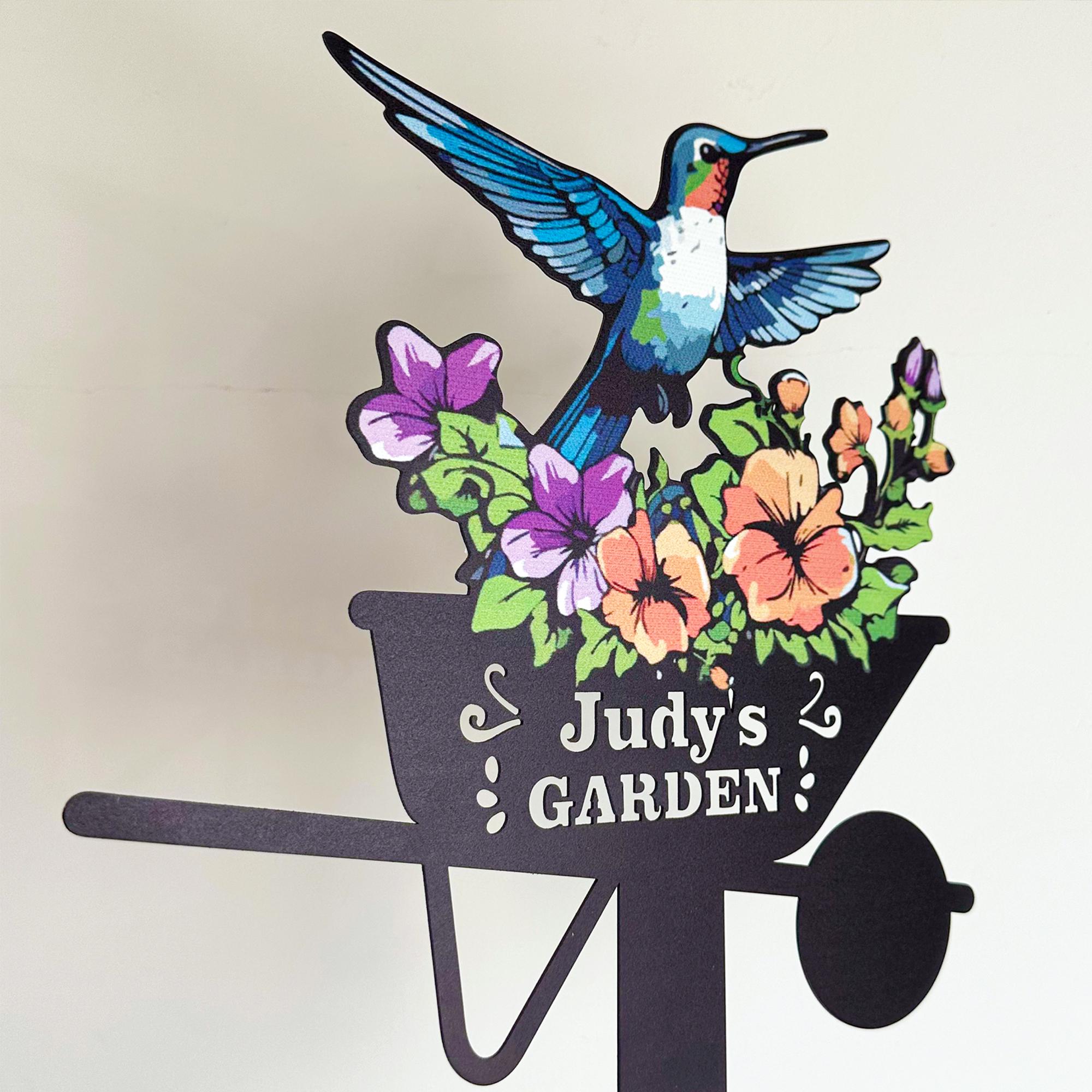 Personalized Hummingbird Metal Garden Sign, Bird With Stakes Garden ...