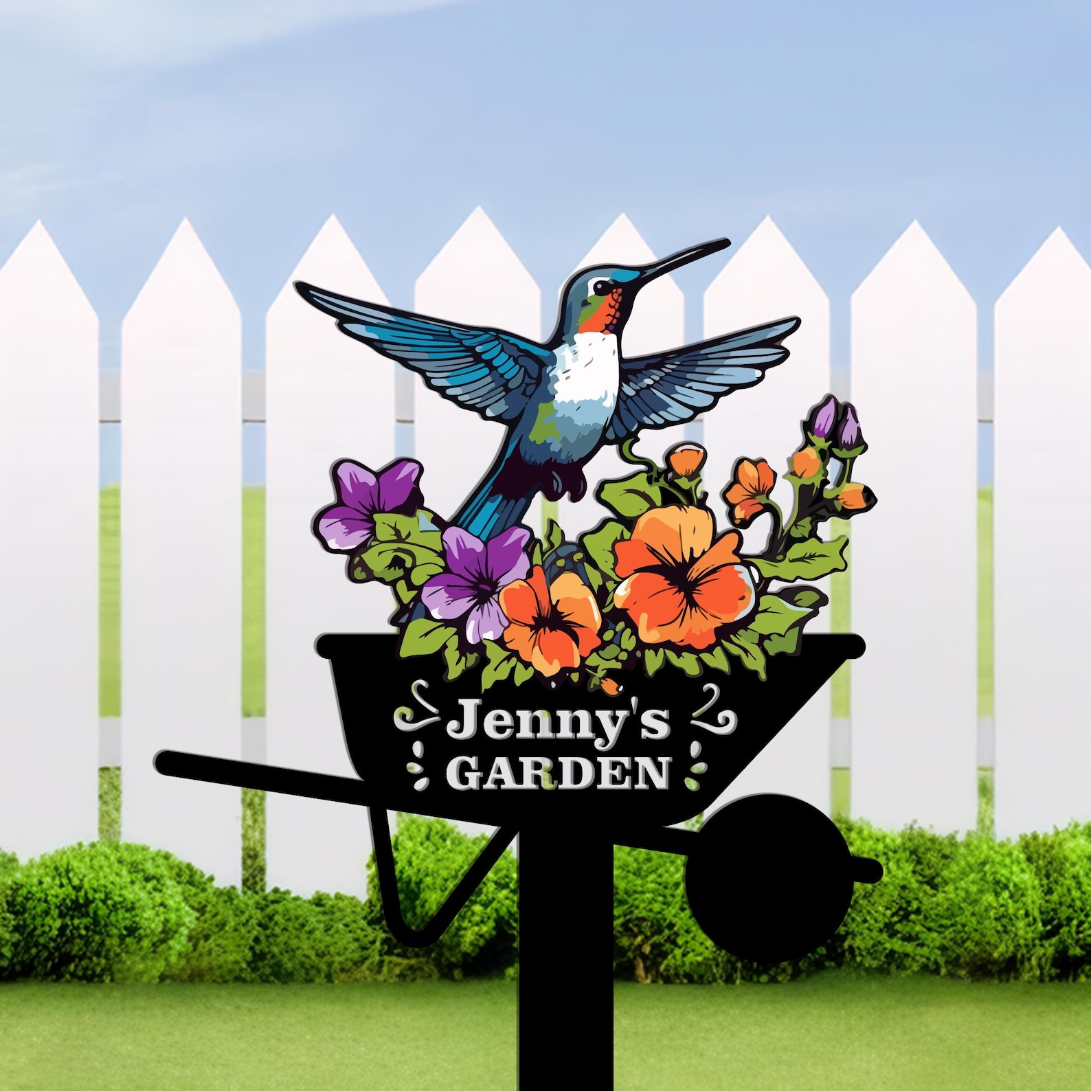 Personalized Hummingbird Metal Garden Sign, Bird With Stakes Garden ...