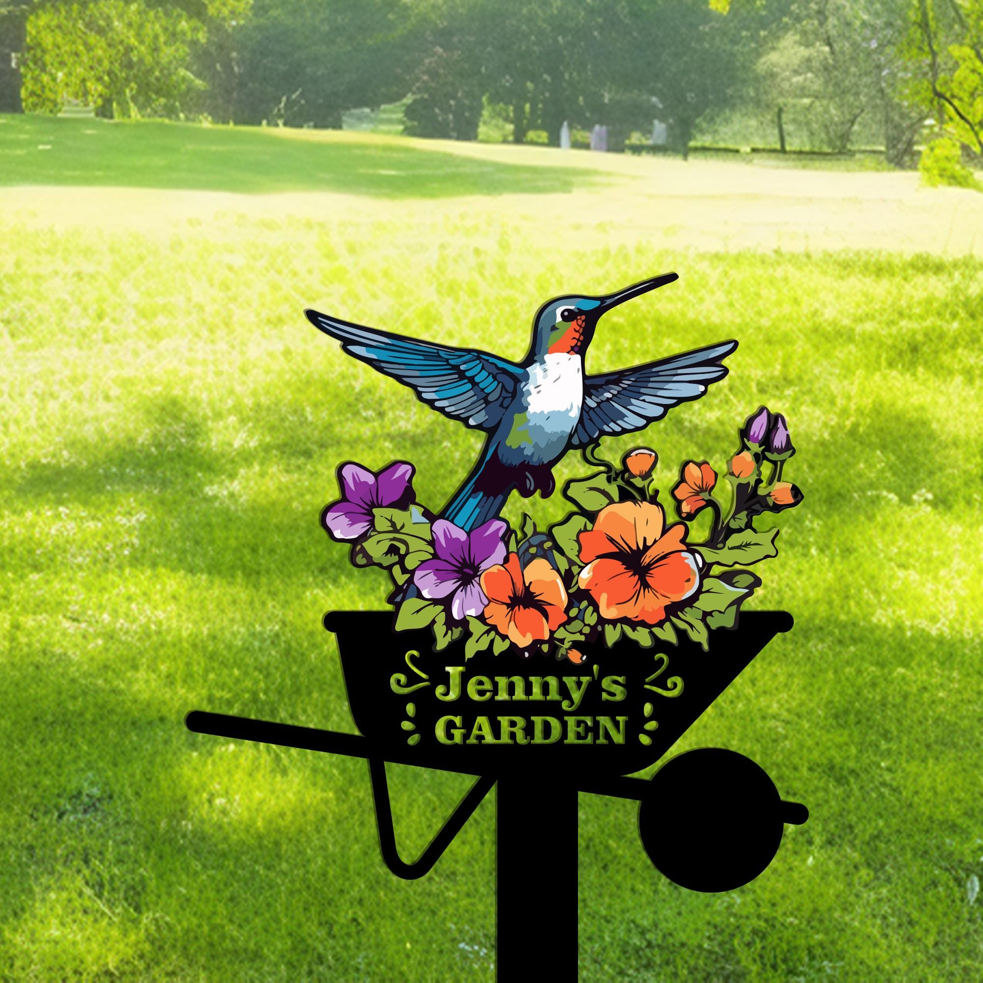 Personalized Hummingbird Metal Garden Sign, Bird With Stakes Garden ...