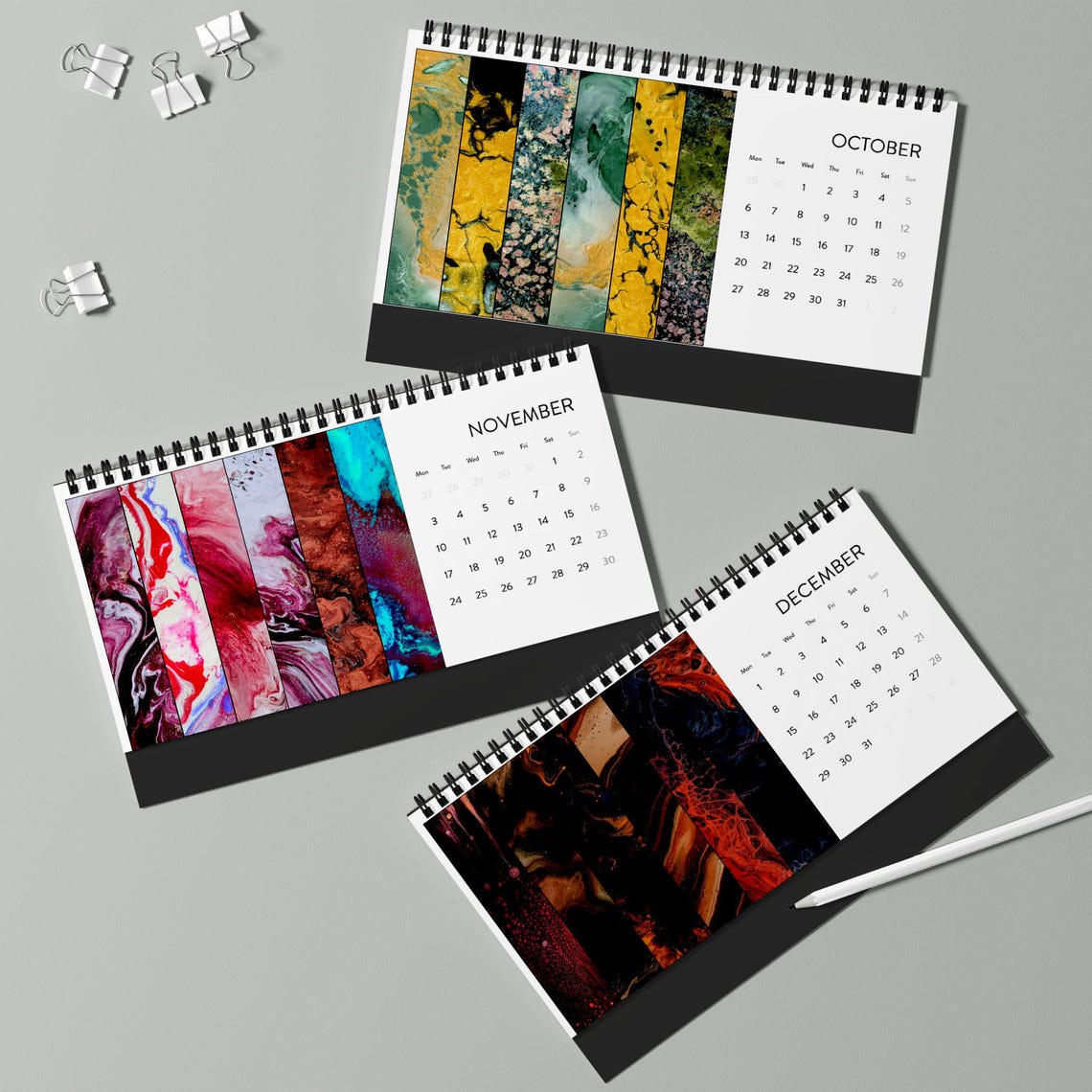 Artistic Desk Calendar 2025 Grid With Unique Collage Art for Each Month ...
