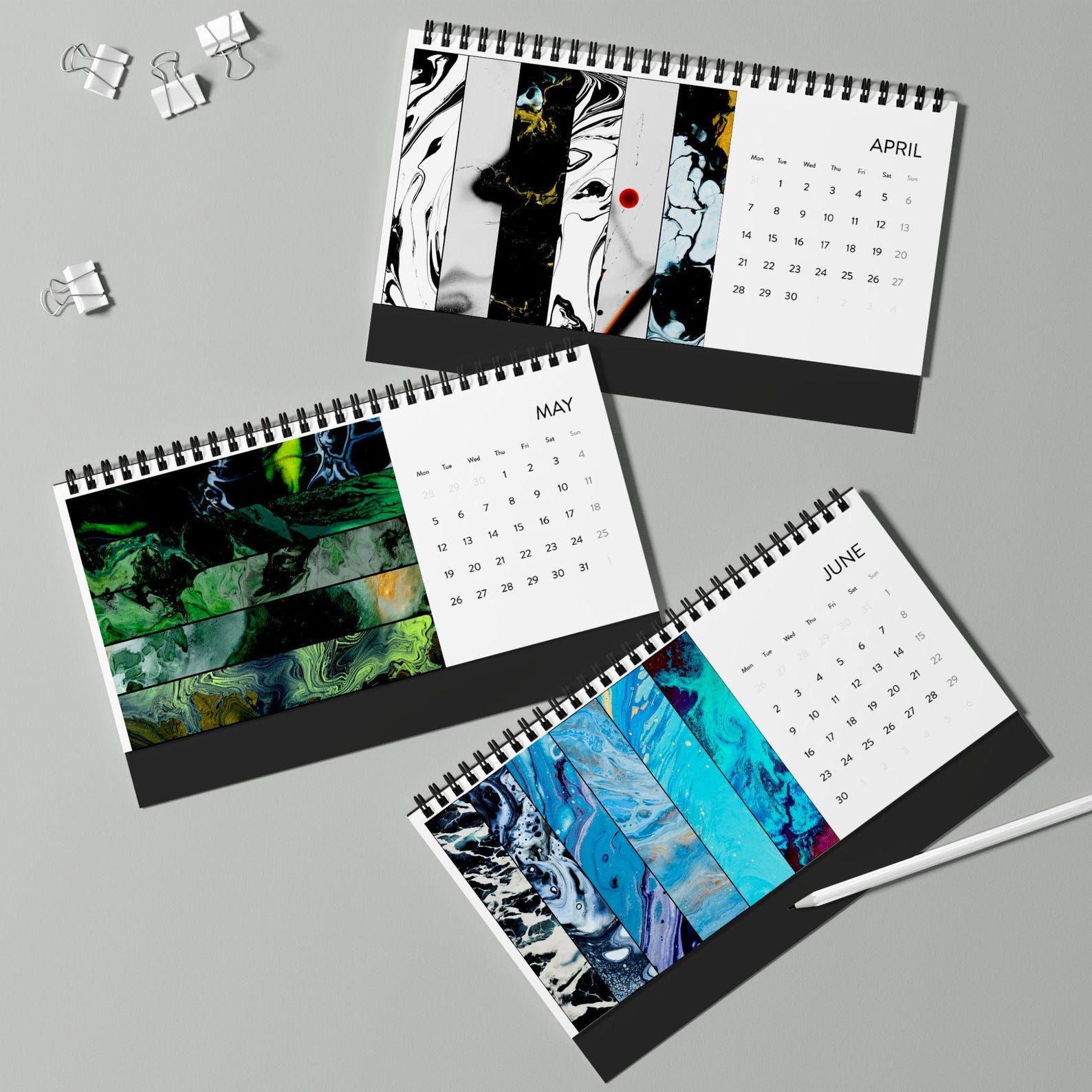 Artistic Desk Calendar 2025 Grid With Unique Collage Art for Each Month ...