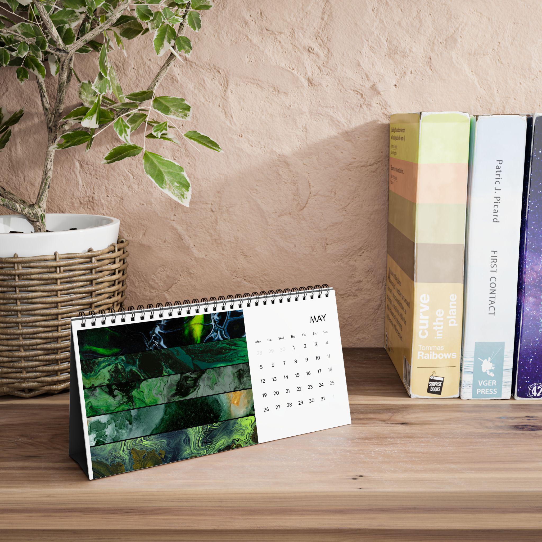 Artistic Desk Calendar 2025 Grid With Unique Collage Art for Each Month ...