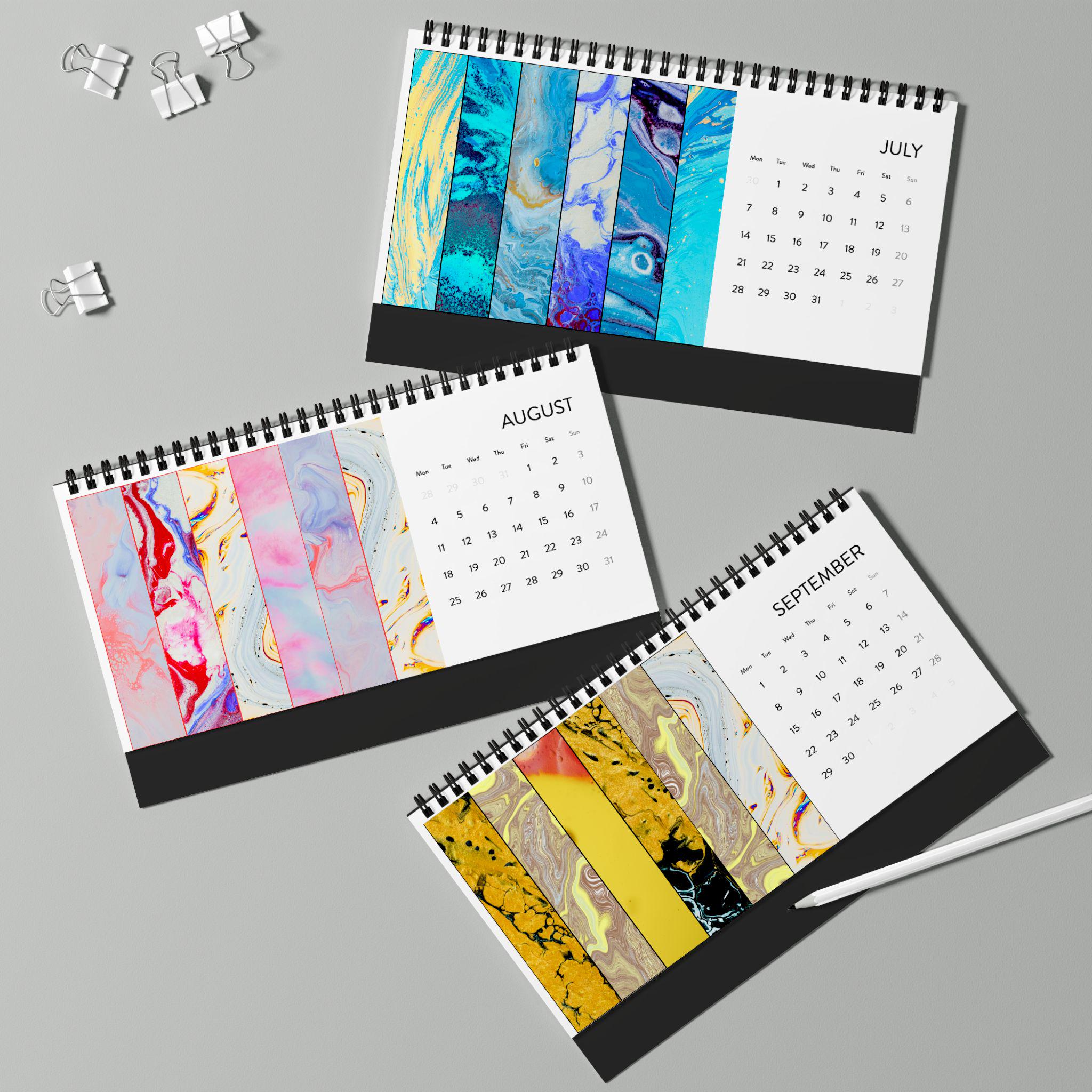 Artistic Desk Calendar 2025 Grid With Unique Collage Art for Each Month ...