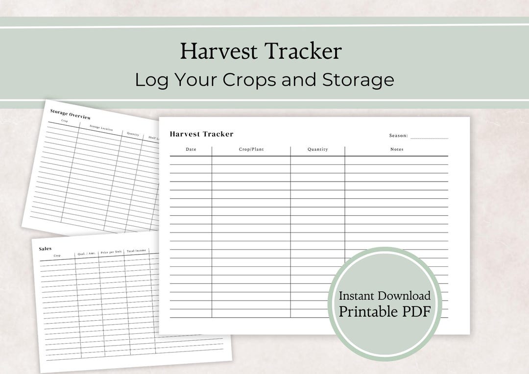 Harvest Tracker Printable, Minimalist Garden Log PDF, Crop & Yield ...