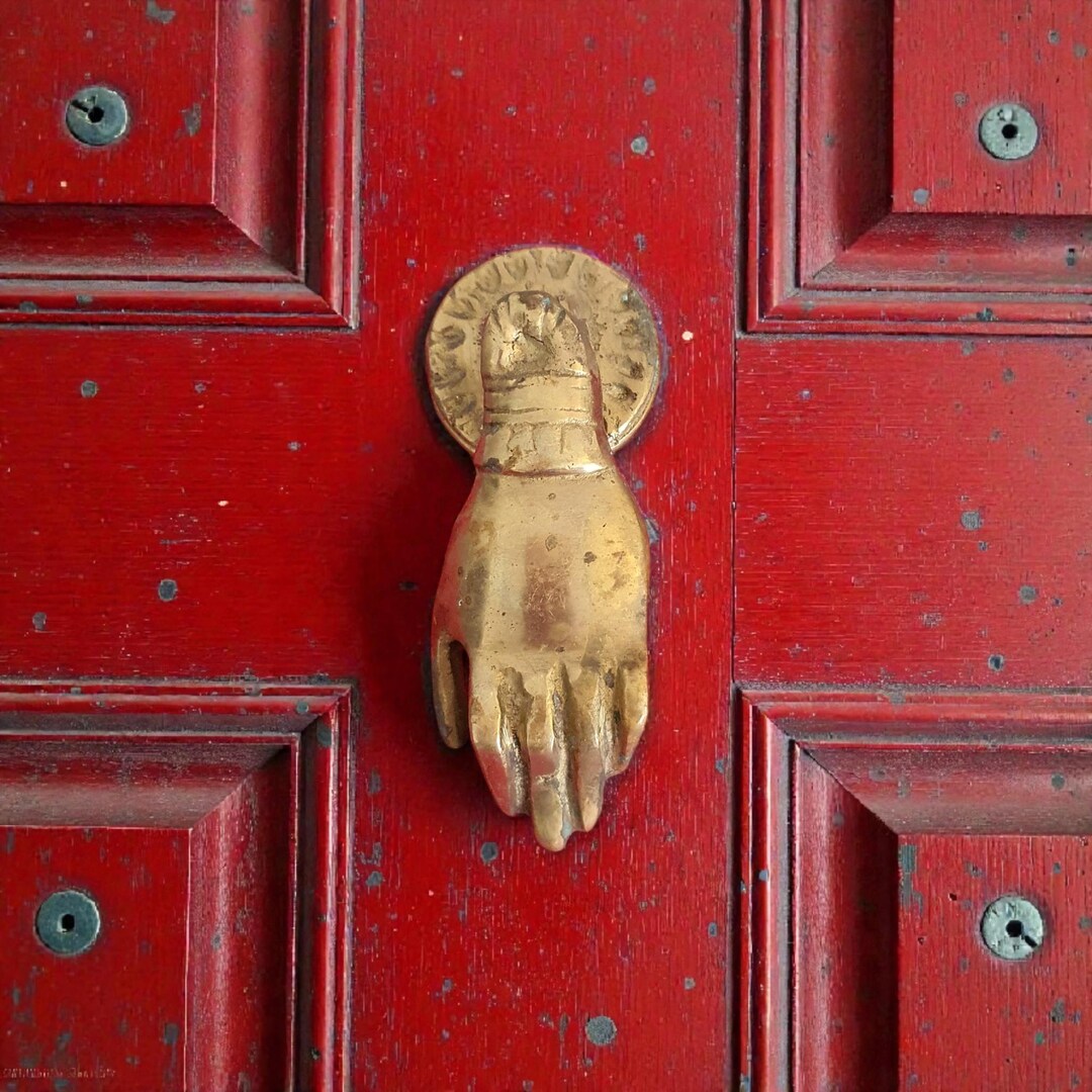 Antique Brass Hand Shaped Door Knocker – Rustic Door Bell - Unique ...