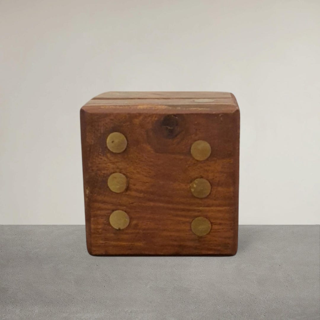 Hand Carved Wooden Dice With Box Vintage Brass Inlay Dice Set With 4 ...