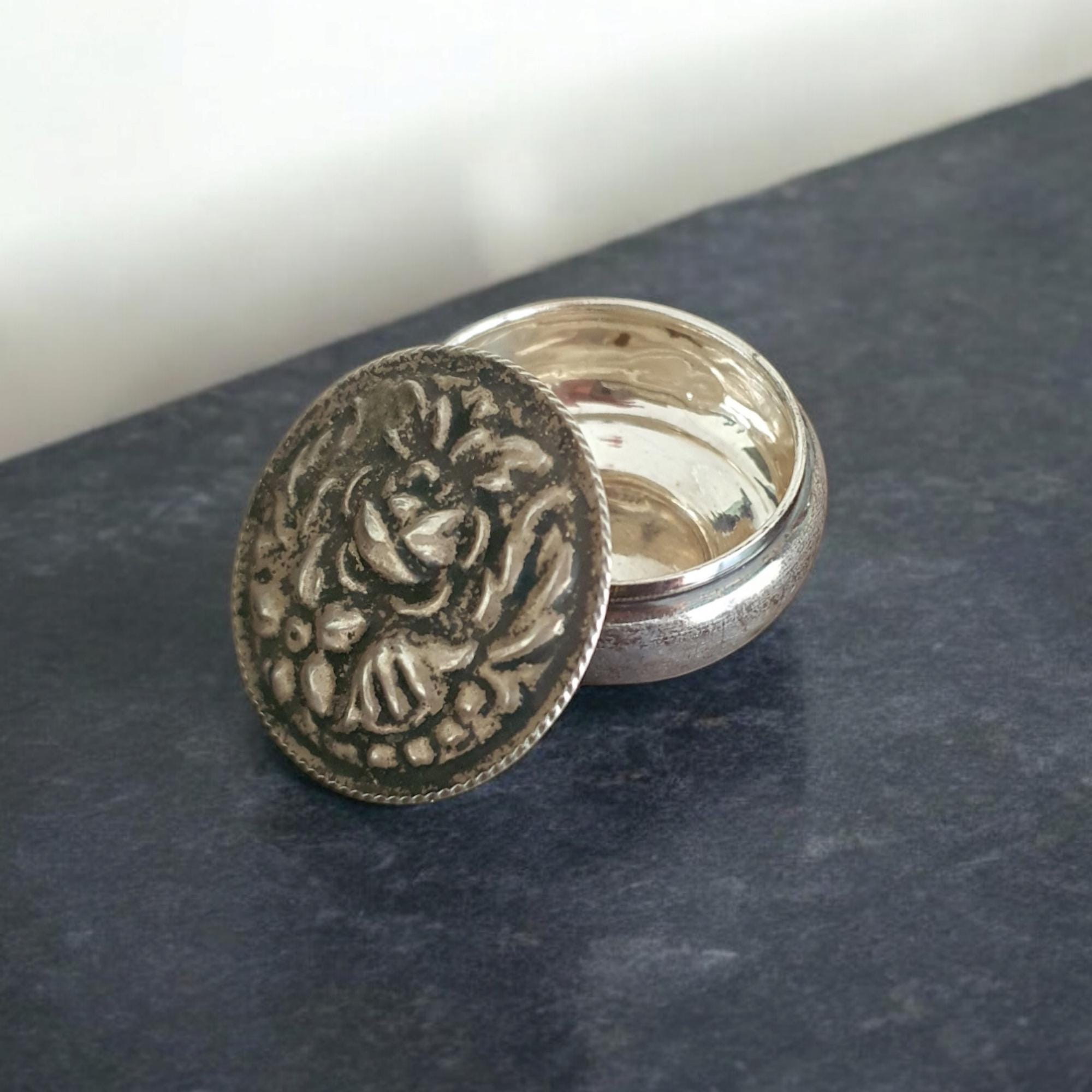 Vintage Silver Pill Box With Floral Design – Sterling Silver 925 Pill ...
