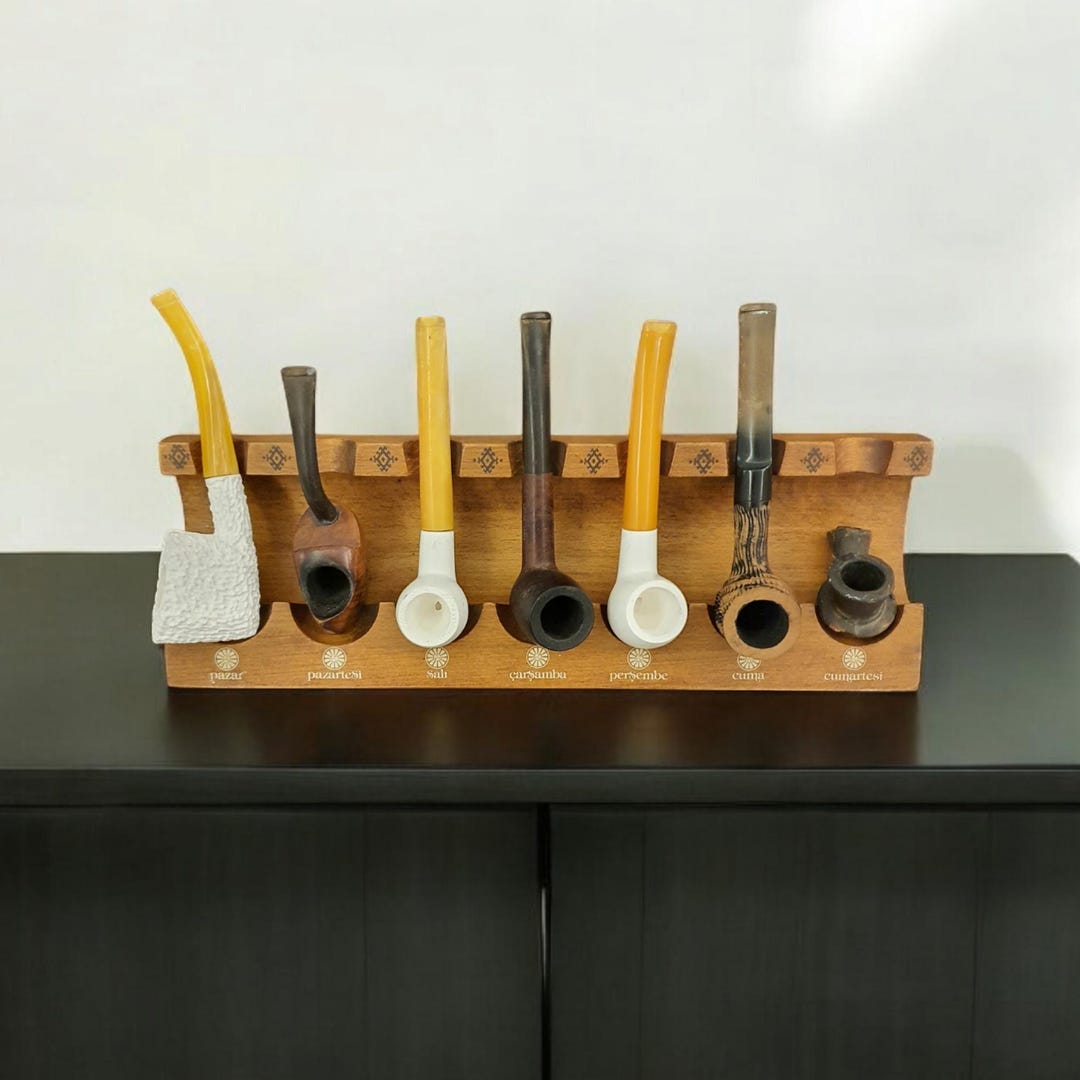 Hand Carved Wooden Pipe Stand for 7 Tobacco Pipes – Solid Wood Smoking ...