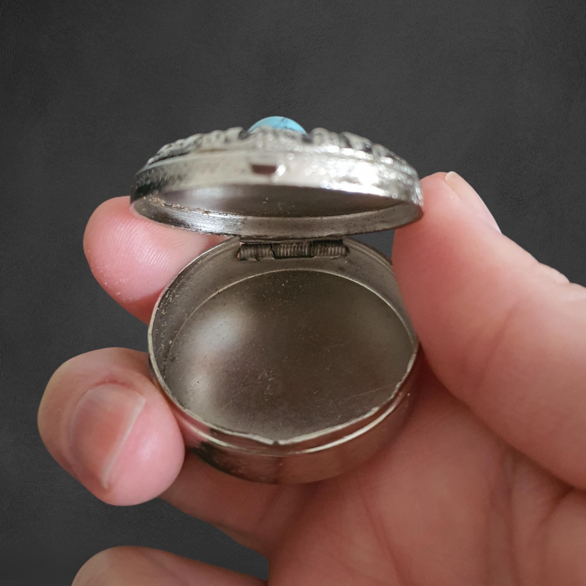 Vintage Pill Box With Turquoise Stone – Silver Color Pill Box – Retro ...