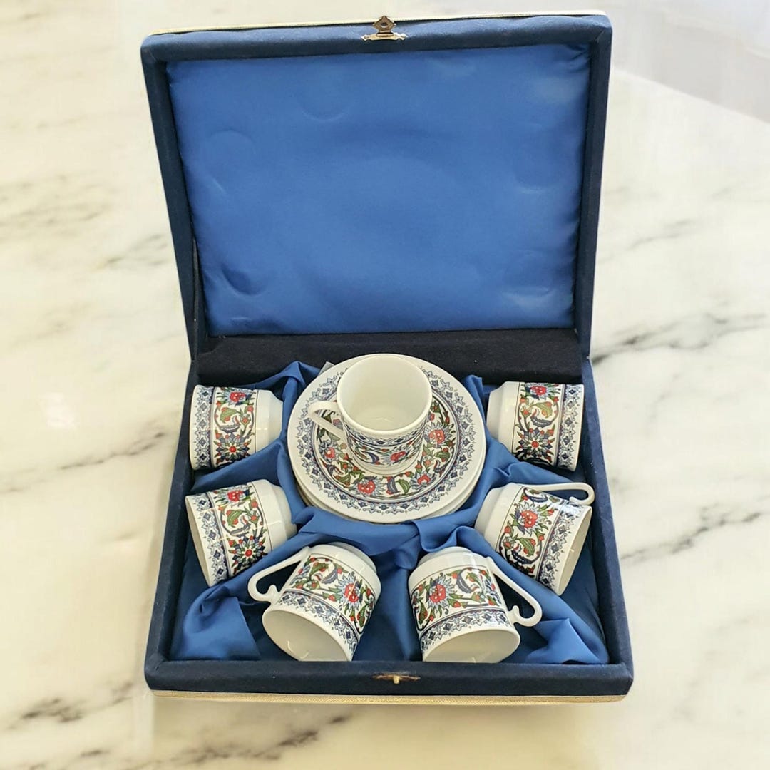Vintage Turkish Coffee Cups Set of 6 - Hand-painted Coffe Cups With ...
