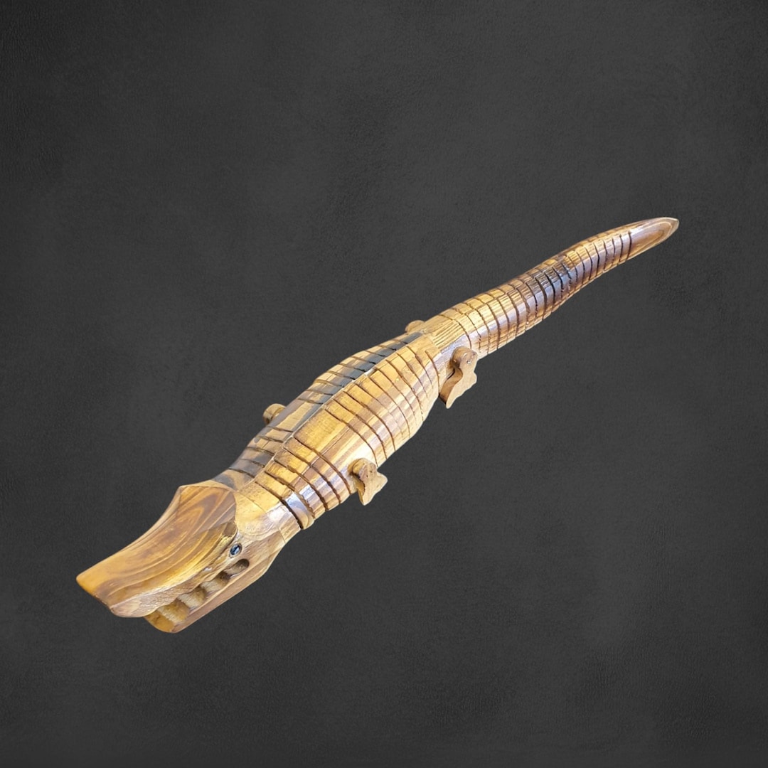 Hand Carved Wooden Crocodile Toy – Flexible Crocodile Figurine – Wooden ...