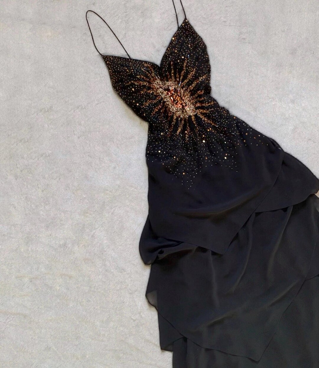 Long Maxi Vintage Galaxy Beaded Fairy Black Gold Dress Silk Rene Derhy ...