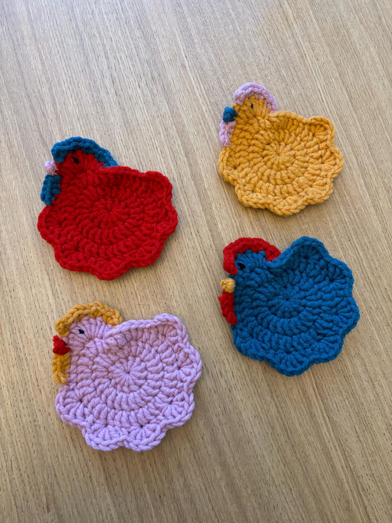 Set of 4 Chicken Coasters, Handmade Crochet - Etsy